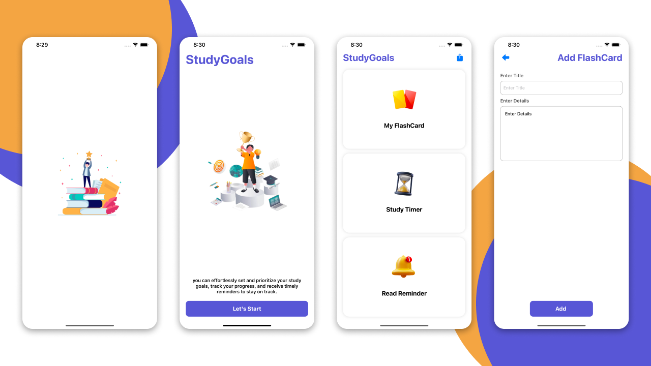 StudyGoals - iOS App - Reading Reminder - Study Timer - Study Flash Cards by sahilmoradiya
